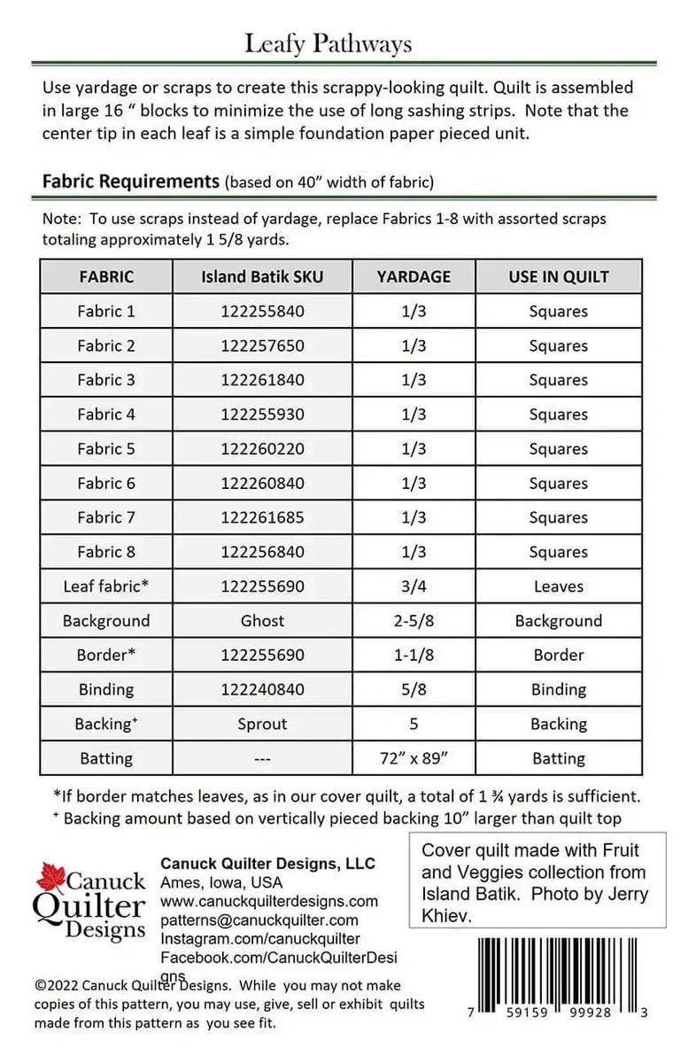 Leafy Pathways Quilt Kit foundation paper-pieced