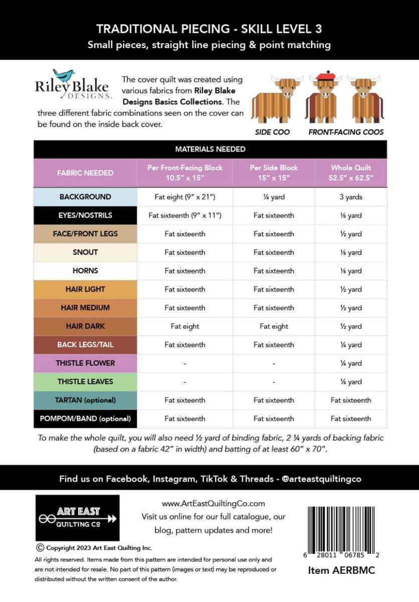 Mini Coos Quilt Pattern - Adorable Highland Cow Design