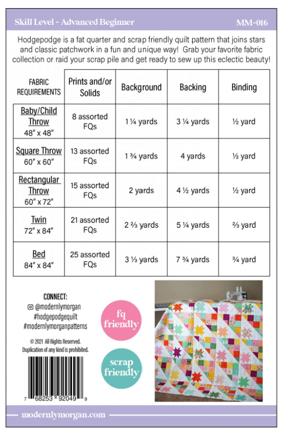 Hodgepodge quilt pattern Fat Quarter Friendly